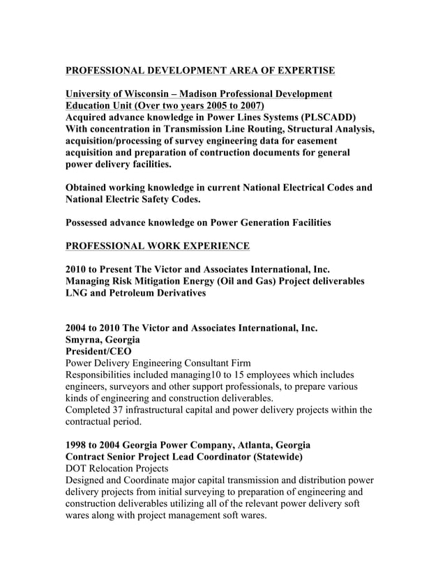 Resume of Victor P. Freeman - 2 | PDF