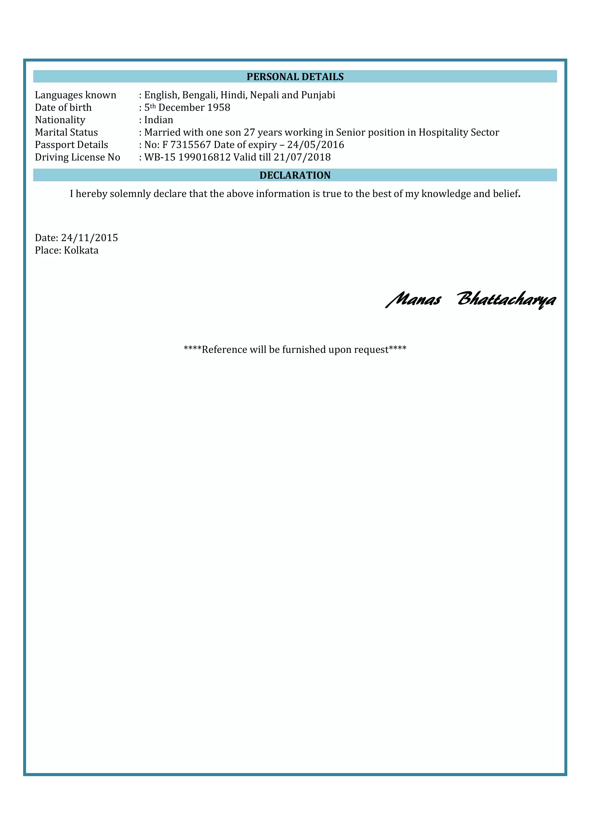 MANAS BHATTACHARYA CV | PDF