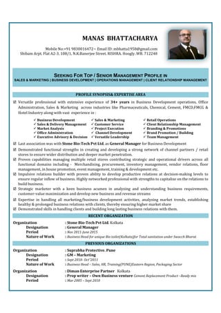 MANAS BHATTACHARYA CV | PDF