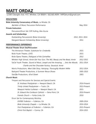 Matt Ordaz Percussion Resume | PDF