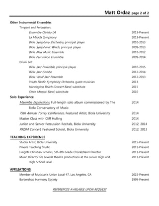 Matt Ordaz Percussion Resume | PDF