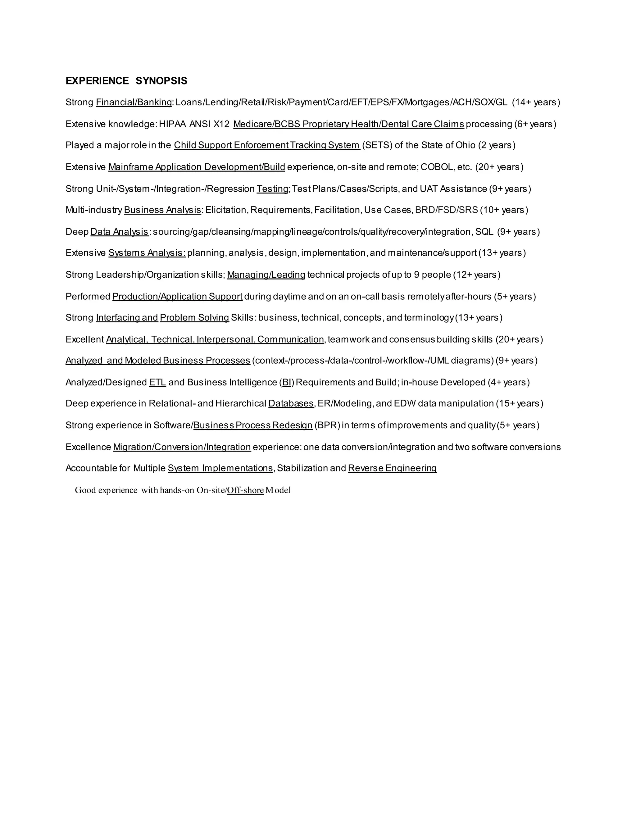 EXPERIENCE SYNOPSIS | DOCX