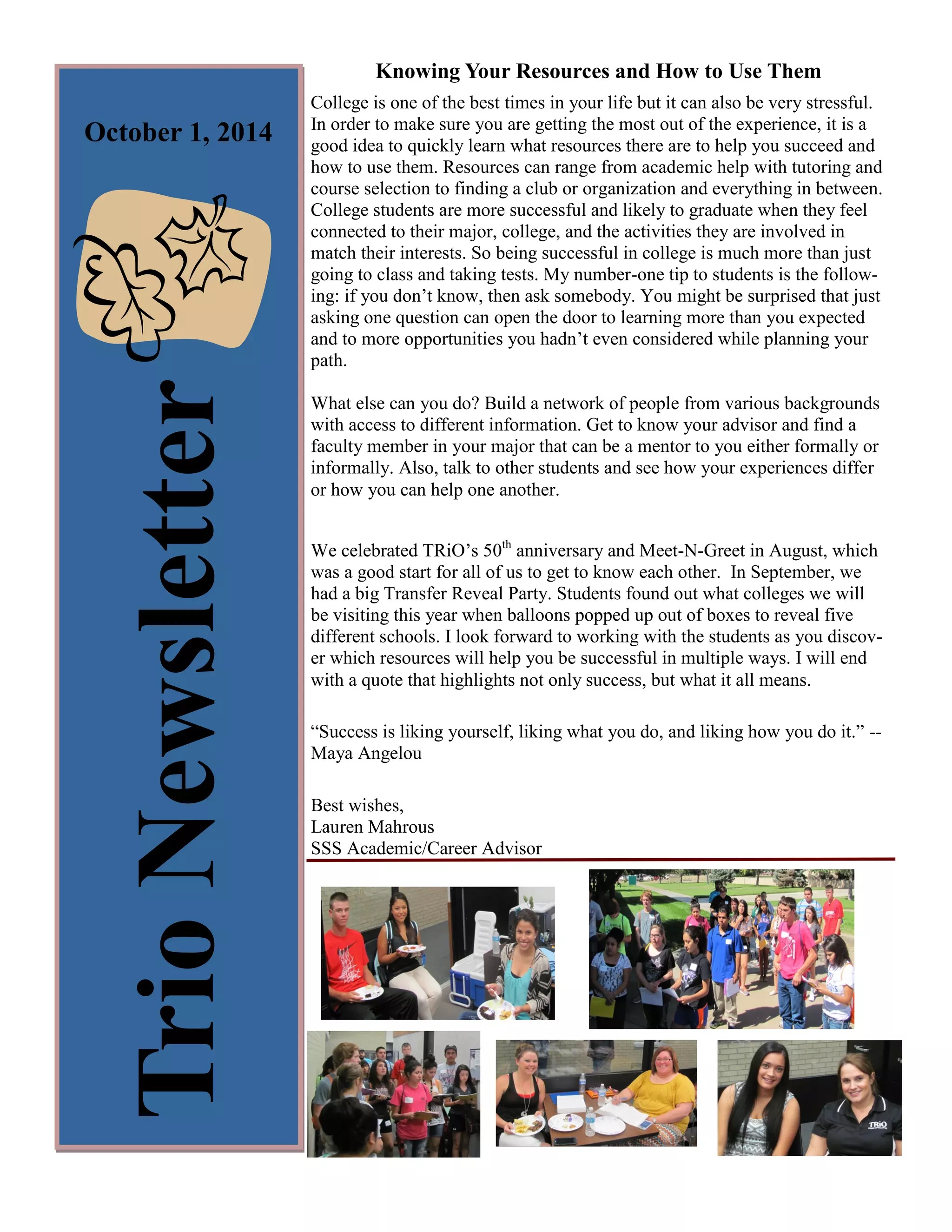 FA14 Newsletter 1 | PDF | College Planning | College Education