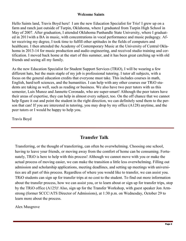 FA14 Newsletter 1 | PDF | College Planning | College Education