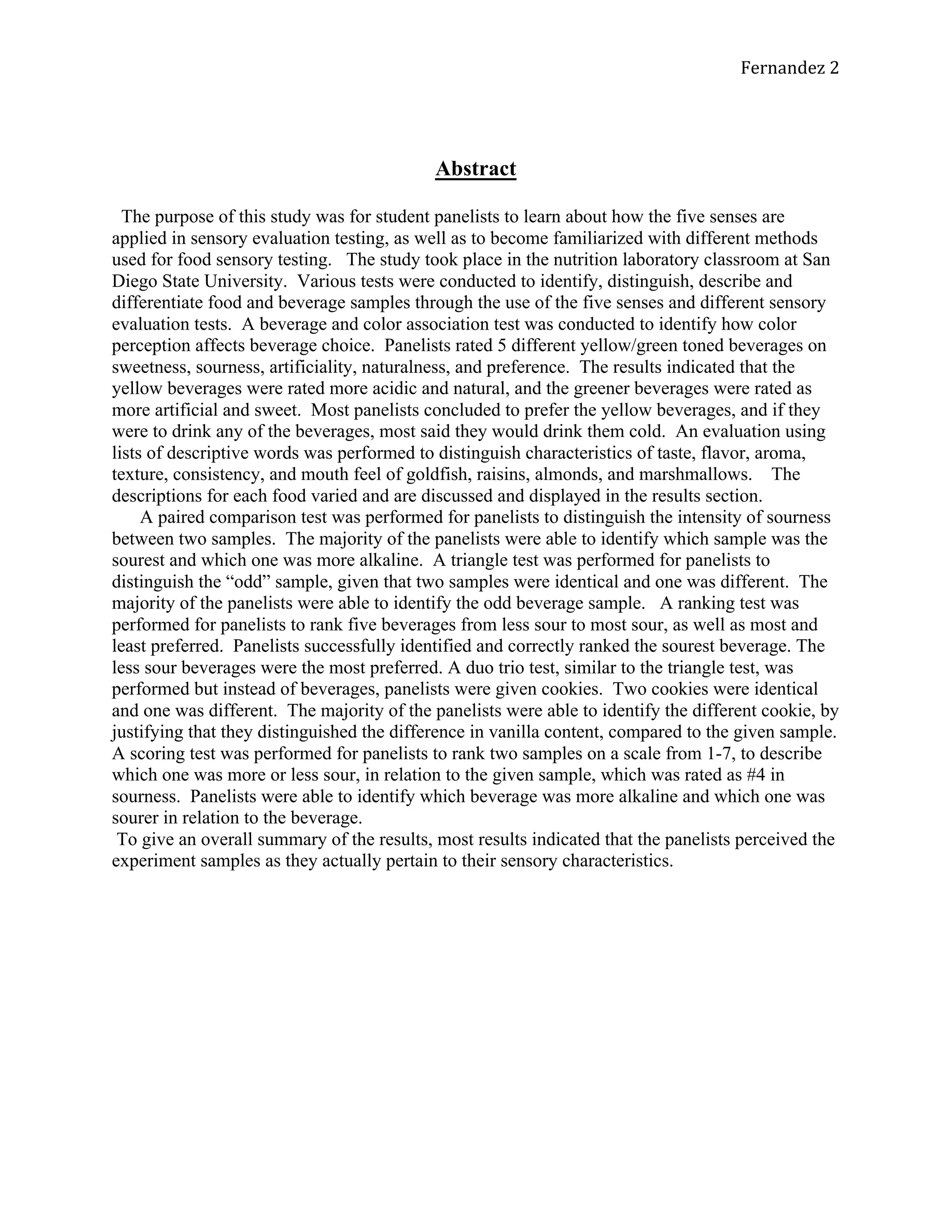 Sensory Evaluation Lab Report | PDF