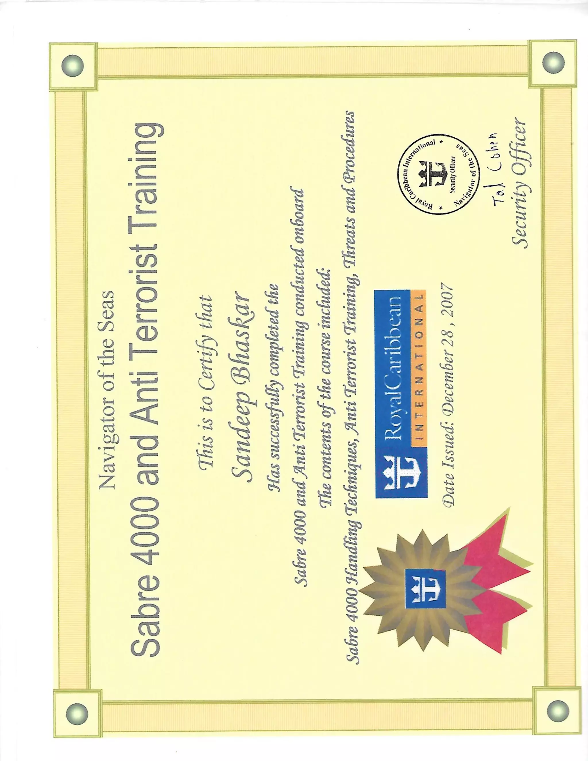 SABRE 4000 Anti Terrorist Training Refresher Course 2007 | PDF