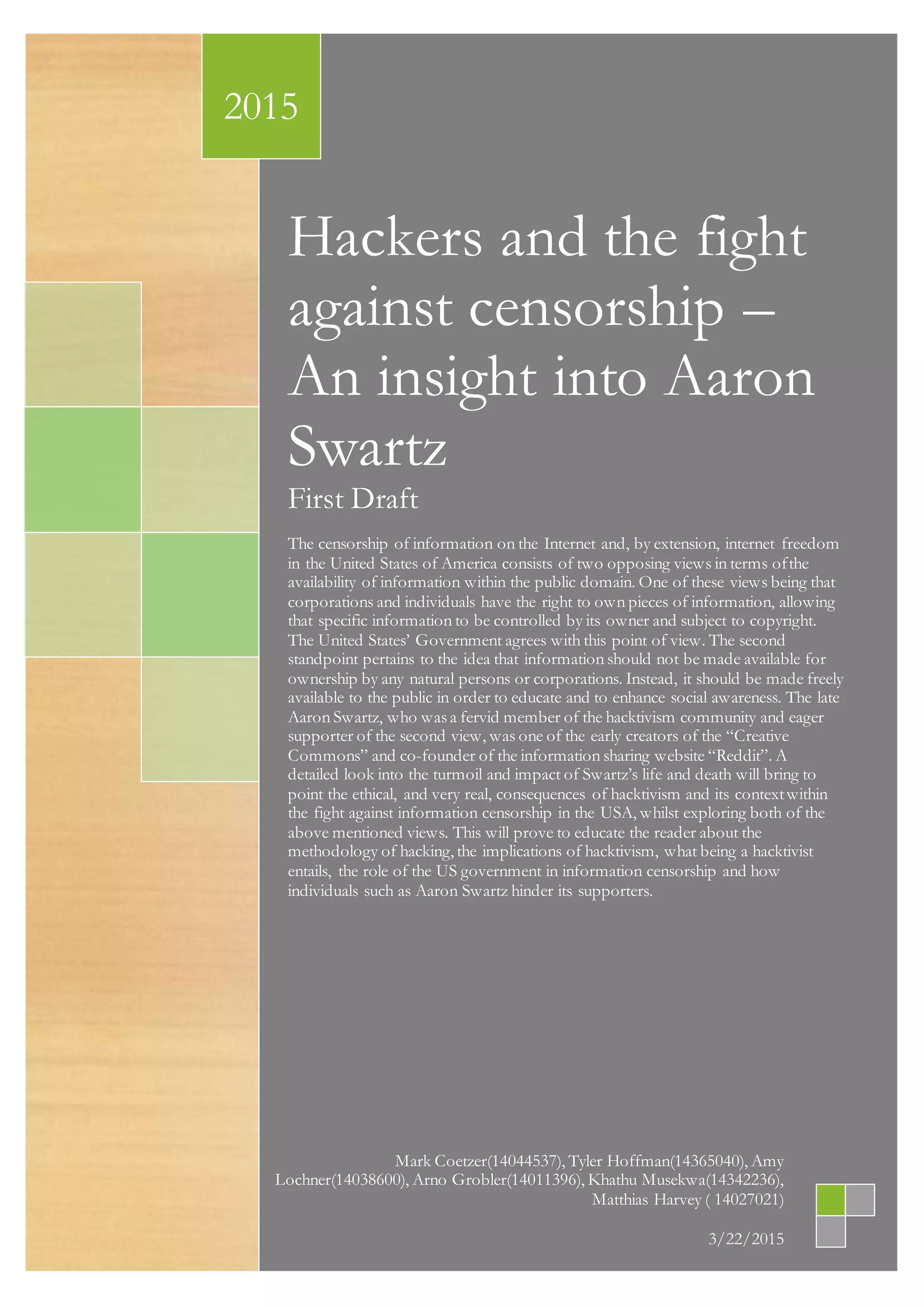 Hackers and the fight against censorship – An insight into Aaron Swartz ...