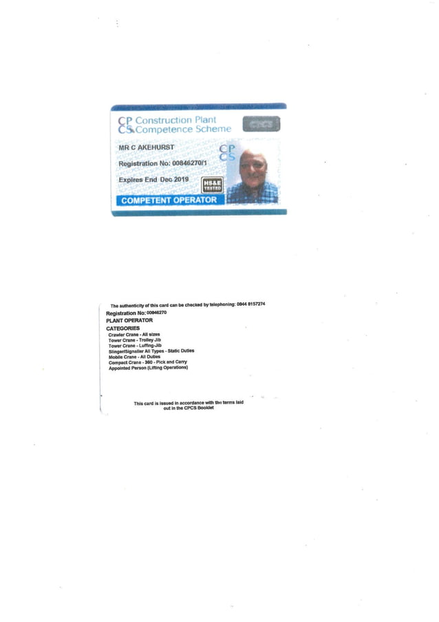Chris Akehurst CPCS Card | PDF