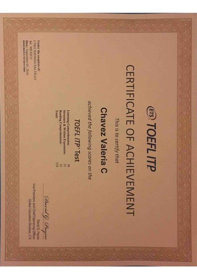 TOEFL CERTIFICATE | PDF