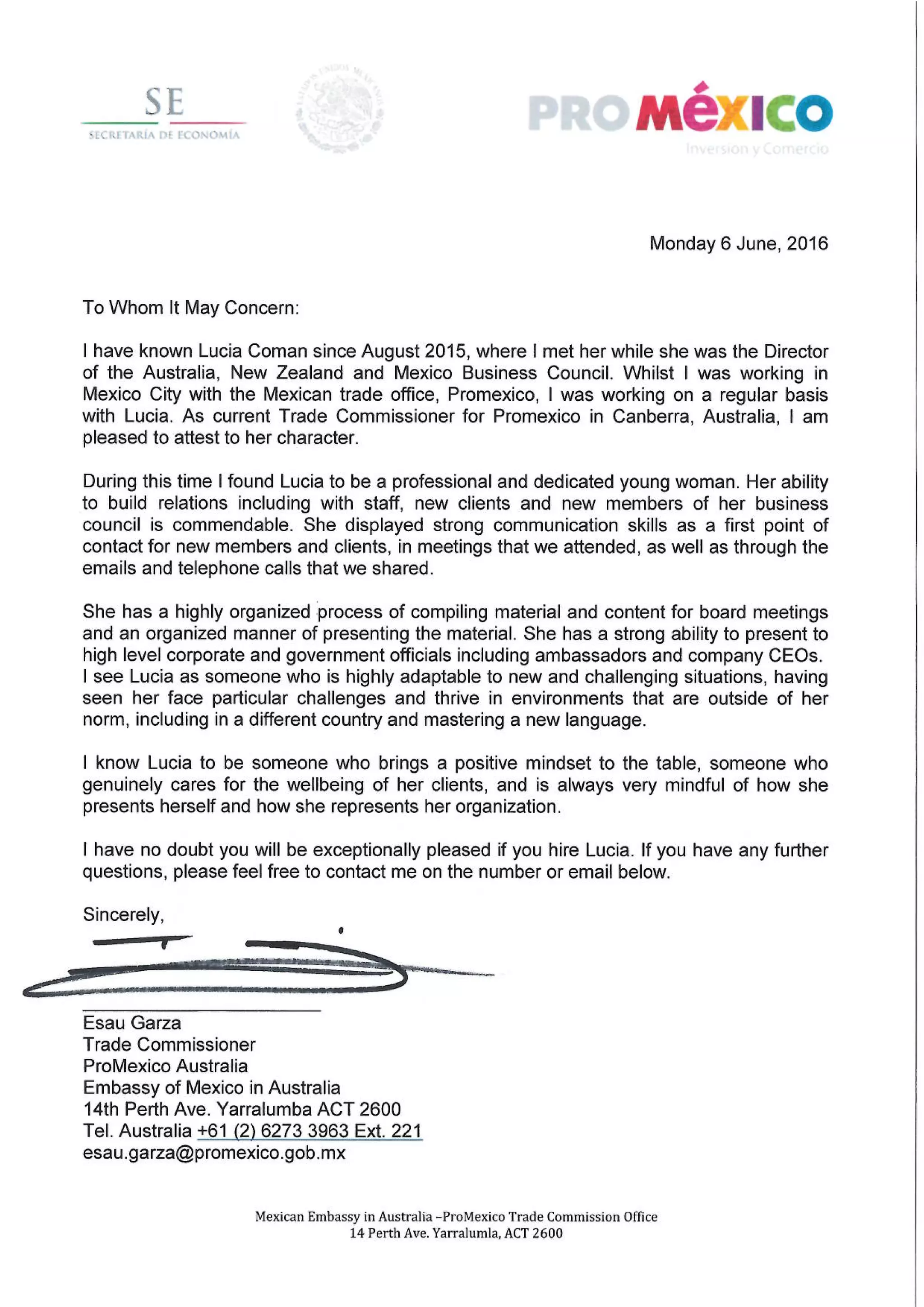 Embassy of Mexico Letter of Recommendation | PDF