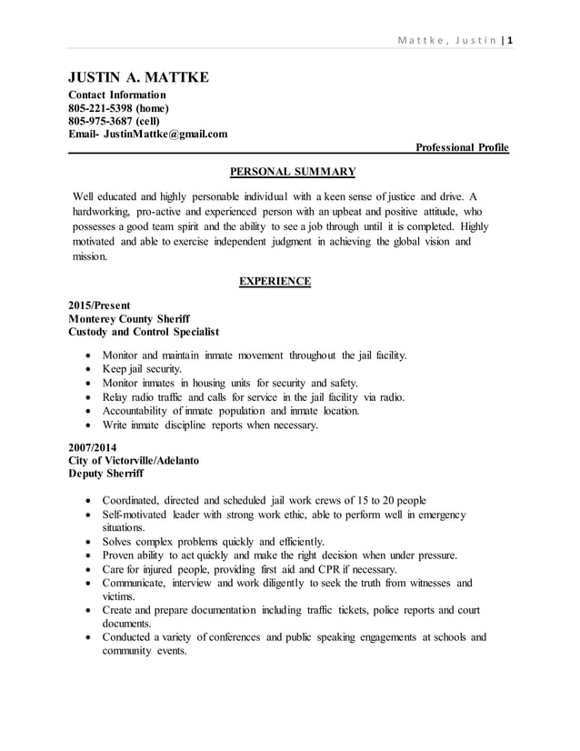 Resume Justin Mattke 020816 | PDF