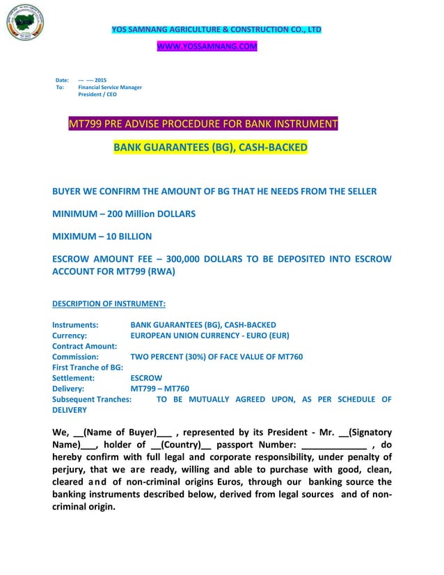 MT799 PRE ADVISE PROCEDURE BUY | DOCX | Business Banking & Finance ...