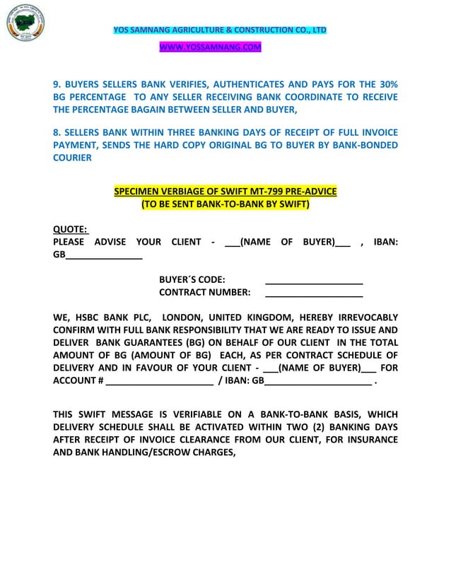 MT799 PRE ADVISE PROCEDURE BUY | DOCX | Business Banking & Finance ...