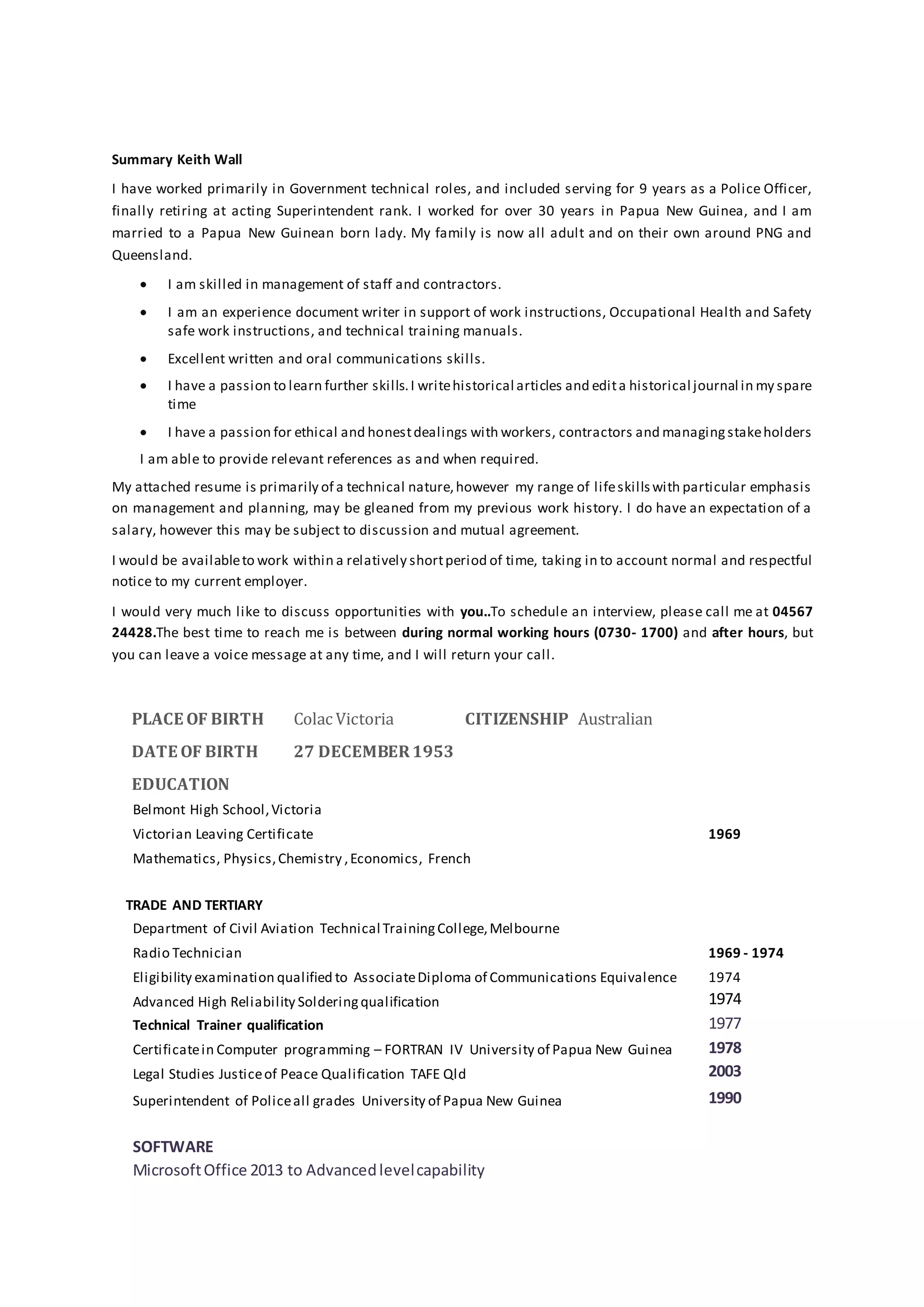 Summary Keith Wall | DOCX