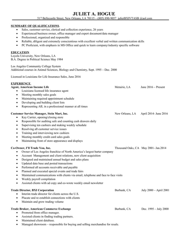 JulietHogueResume91516NR | DOC | Business | Business and Finance