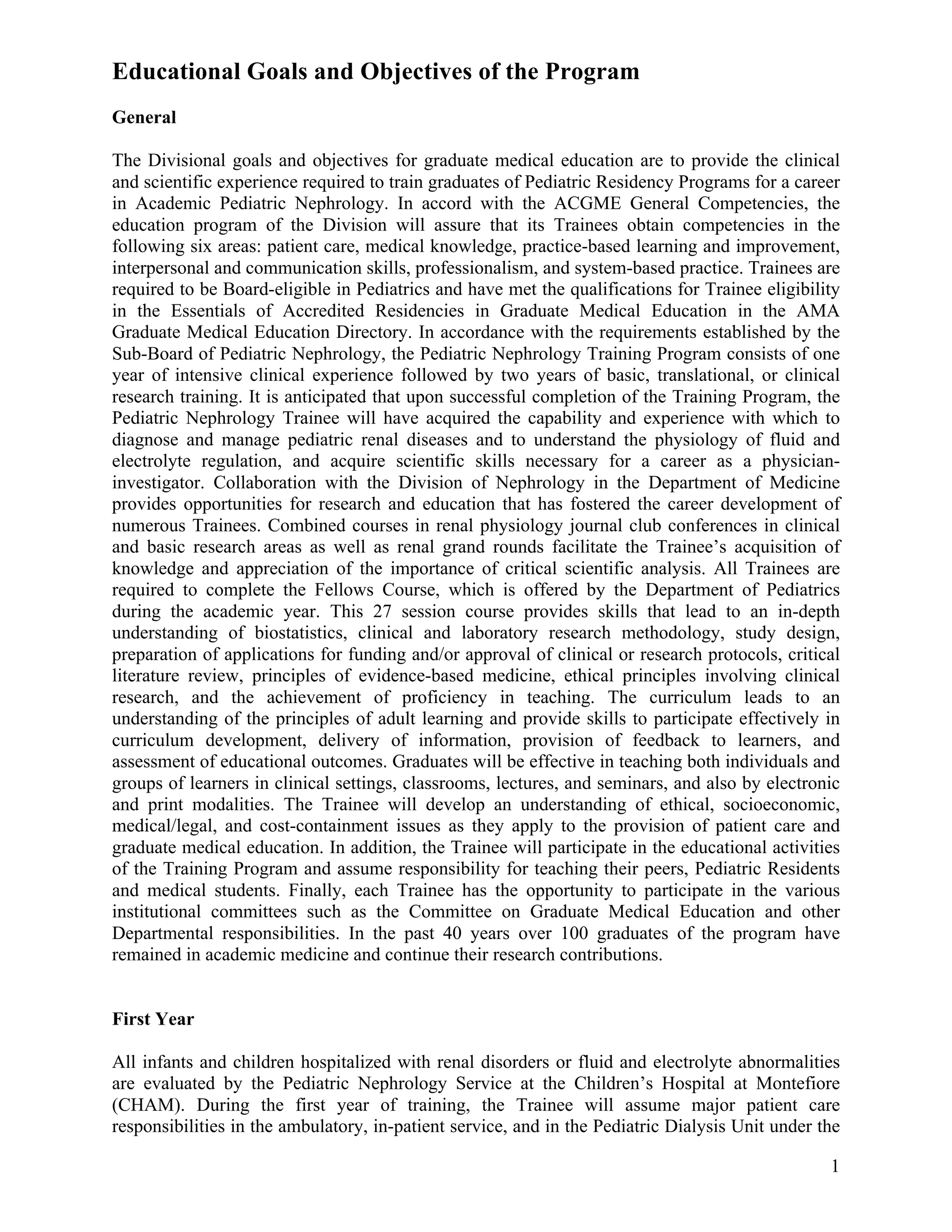 Pediatric Nephrology Program Outline 2015 | PDF