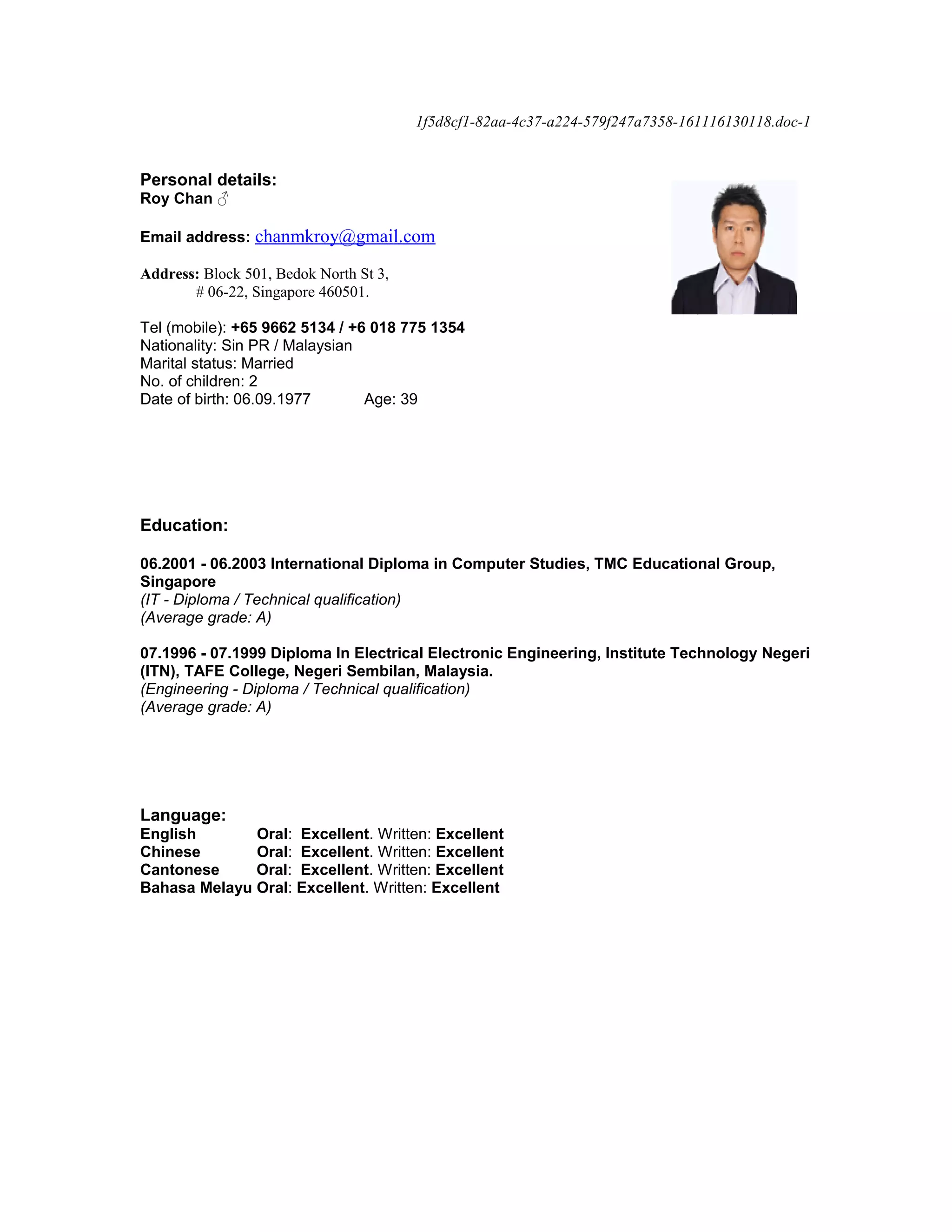 Resume Roy Chan MK | PDF