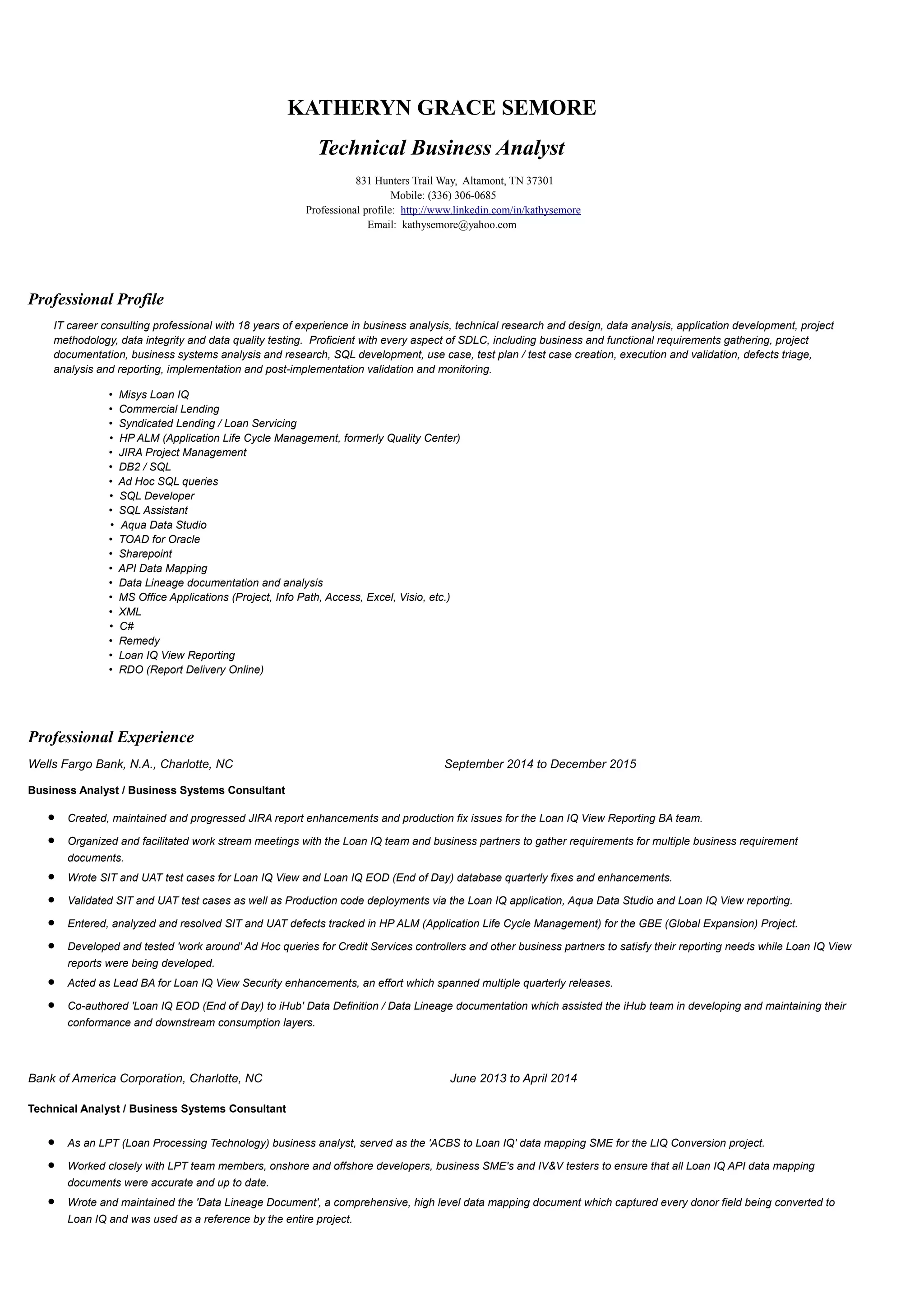 Katheryn Semore - Technical Business Analyst | DOC