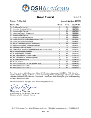 OSHAcademy Transcript | PDF