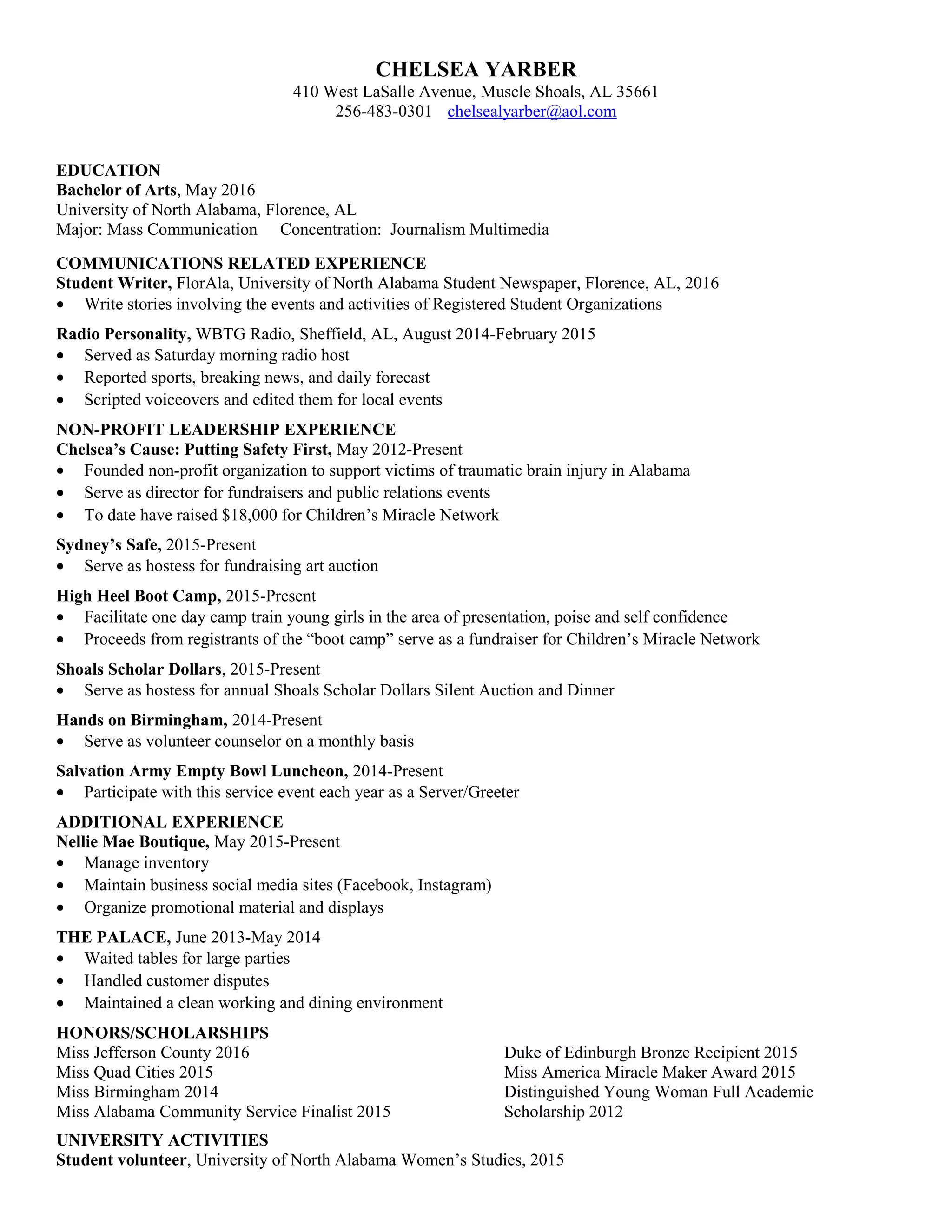 ChelseaYarber_Professional_Resume-1 | DOC | Non-Profit Organizations | Industries