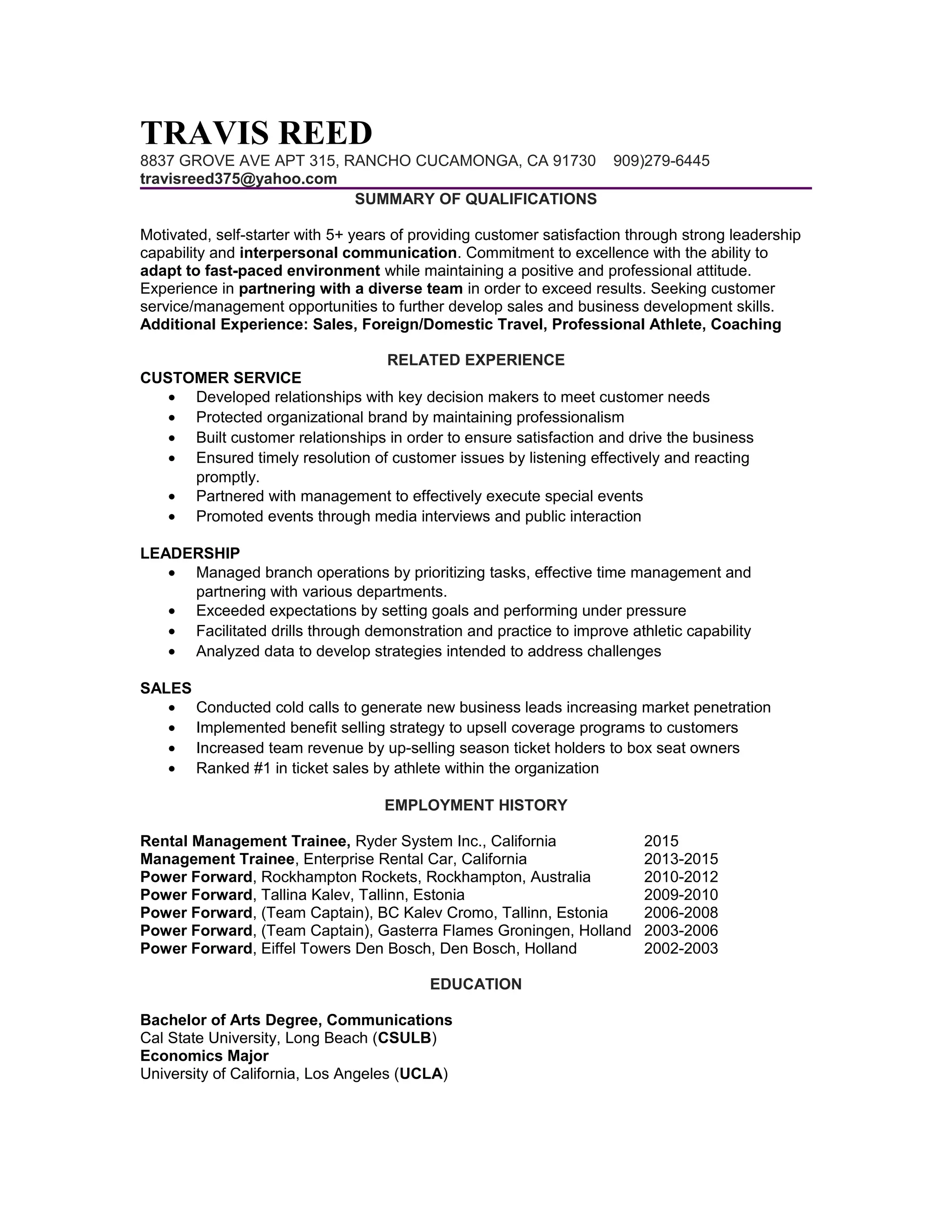 TravisReed Sales Resume 10-15 | DOC