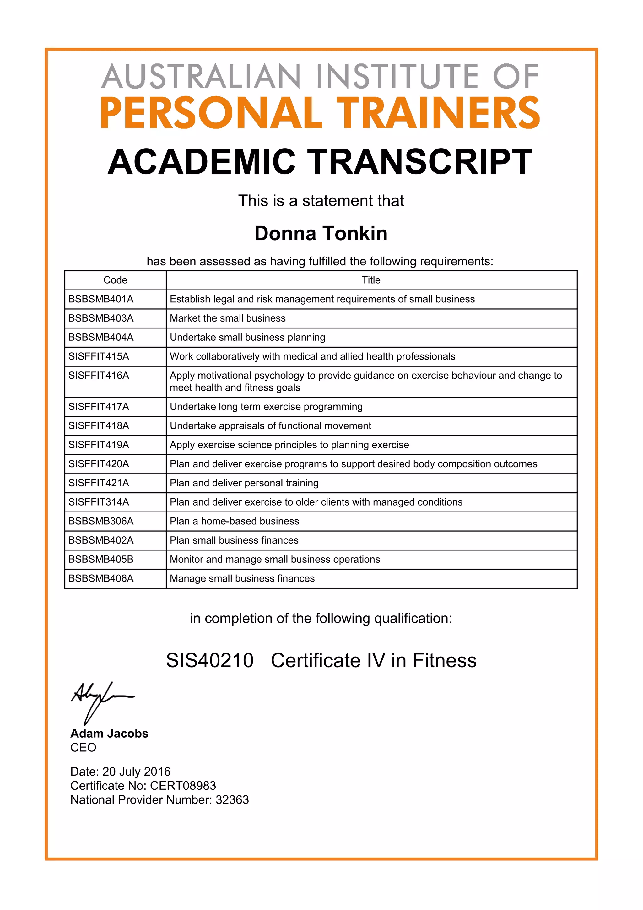 Cert IV certificate | PDF