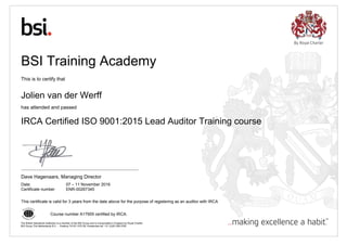 Certificaat LA 2015 BSI - november 2016 | PPT