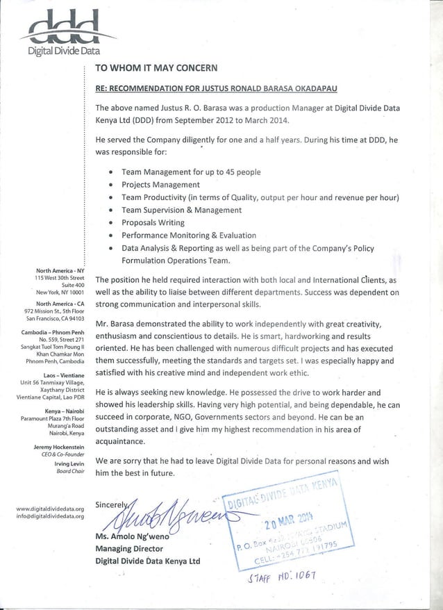 Justus Barasa Okadapau_Recommendation Letter 1 | PDF