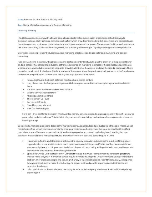 internship summary | DOCX | Marketing and Advertising | Business