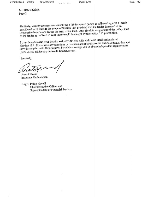 FSCO letter April 16,2010 | PDF