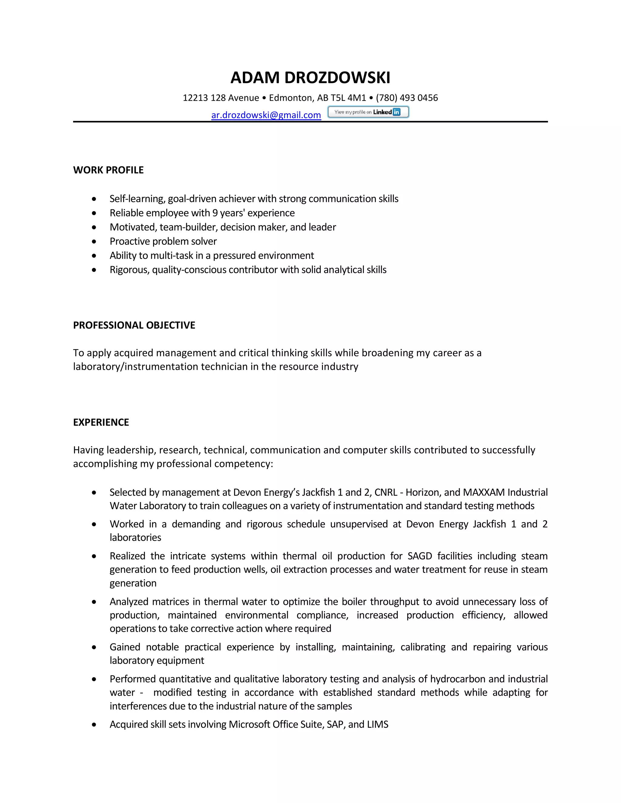 ADAM DROZDOWSKI Resume | PDF