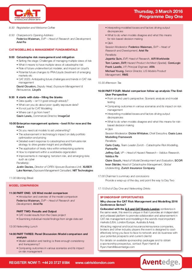 CAT Risk Management & Modelling London Brochure 2016