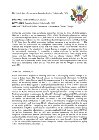 UNFCCC - Position Paper - United States of America | PDF | Power and ...