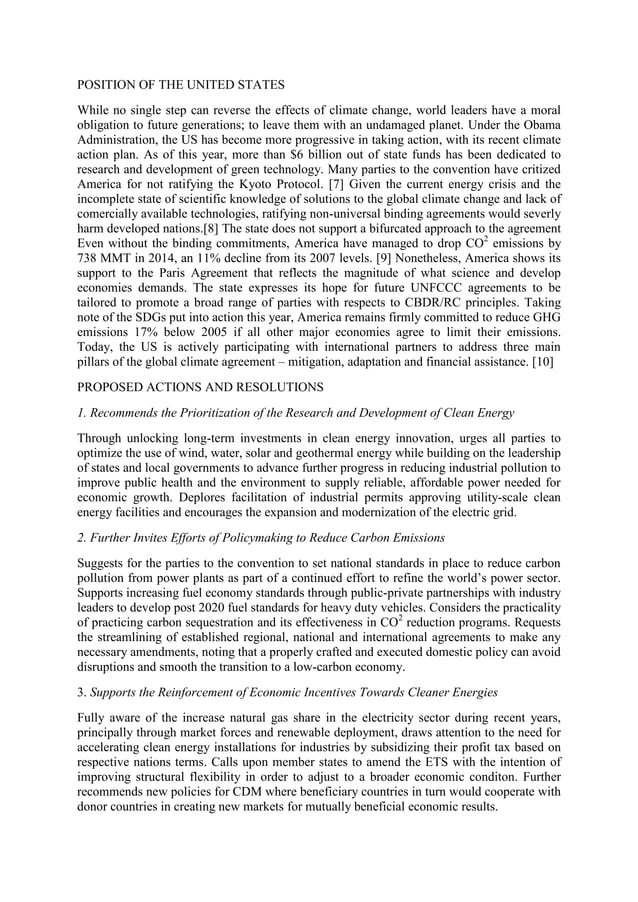 UNFCCC - Position Paper - United States of America | PDF | Power and ...