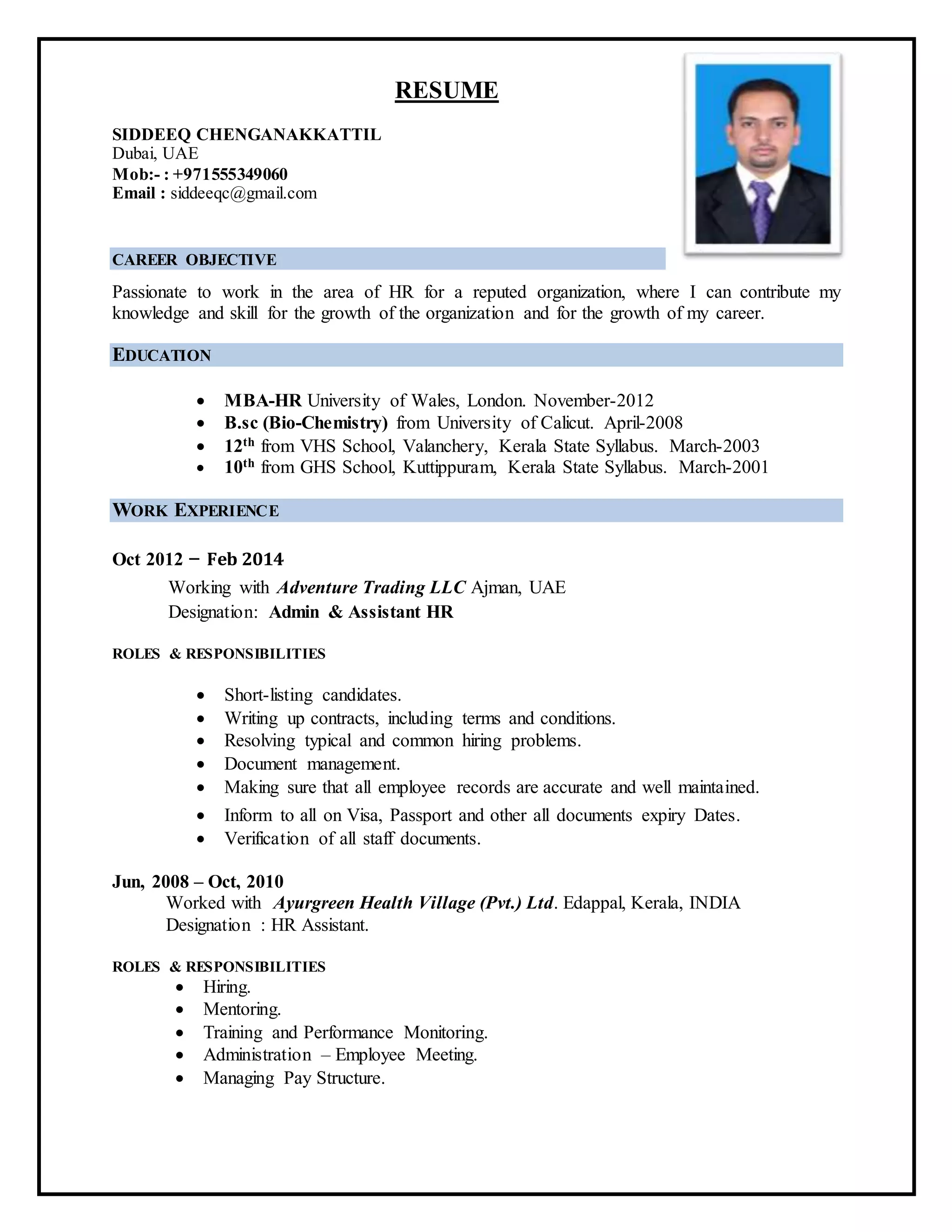 siddeeq CV | DOCX | Resume Writing and Advice | Job Search
