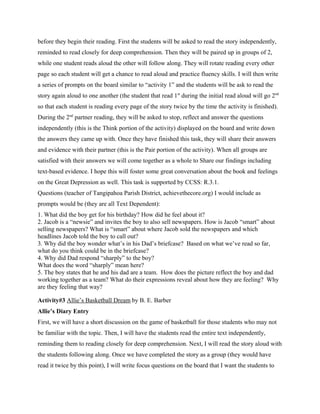 3rd grade Text Dependent Questions lesson plan | DOC