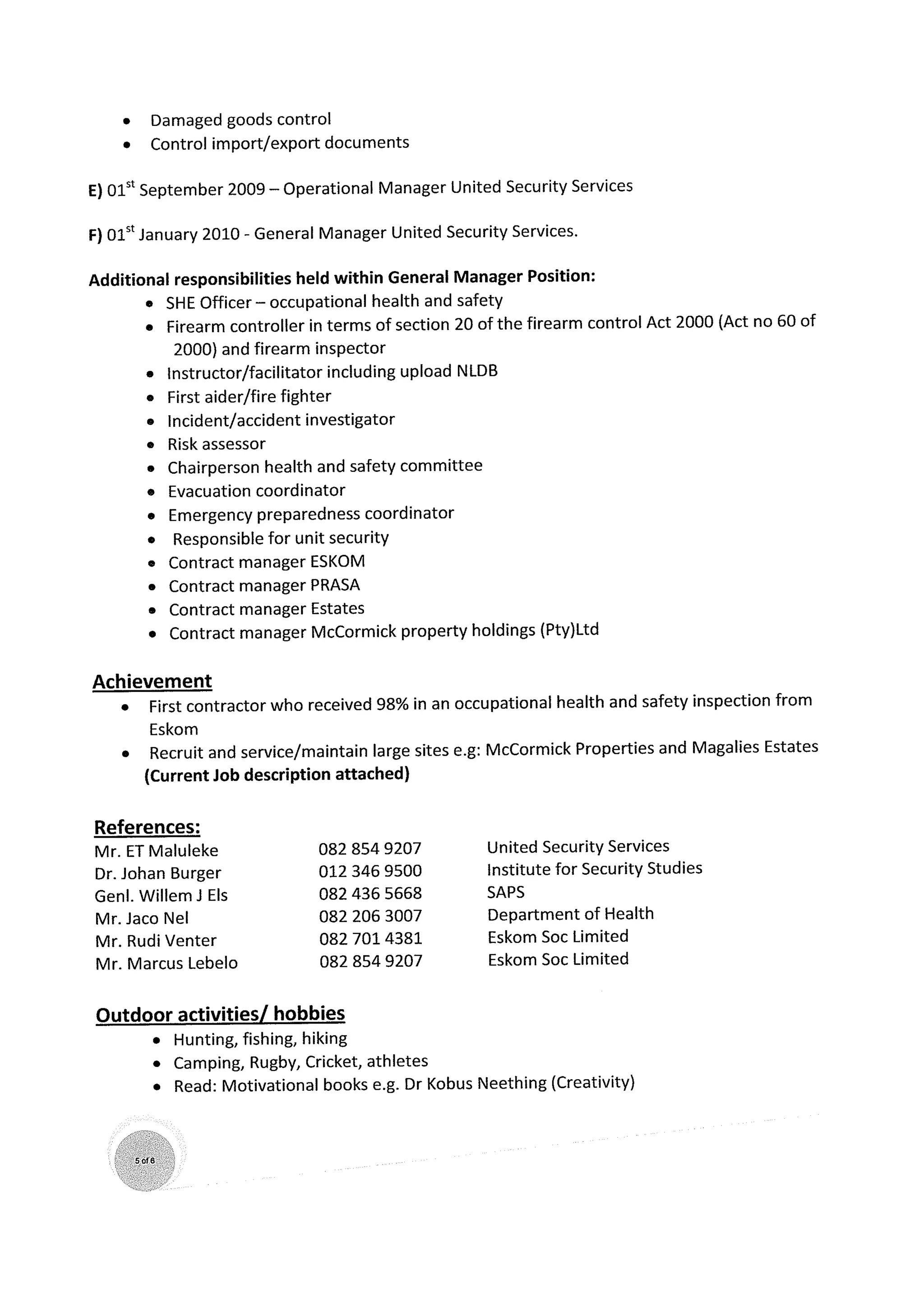 CV OF PJ COMBRINCK | PDF