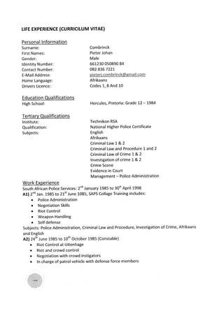 CV OF PJ COMBRINCK | PDF