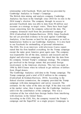 1FACEBOOK DATA SCANDALNameCourse Code and Nam | PDF