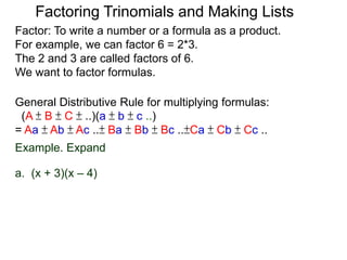 factoring trinomials the ac method and making lists | PPTX