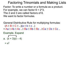 factoring trinomials the ac method and making lists | PPTX