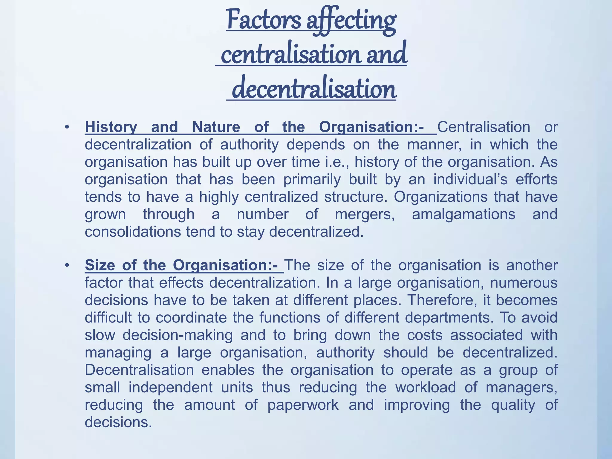 Factors Affecting Centralisation And Decentralisationppt Business Administration Business