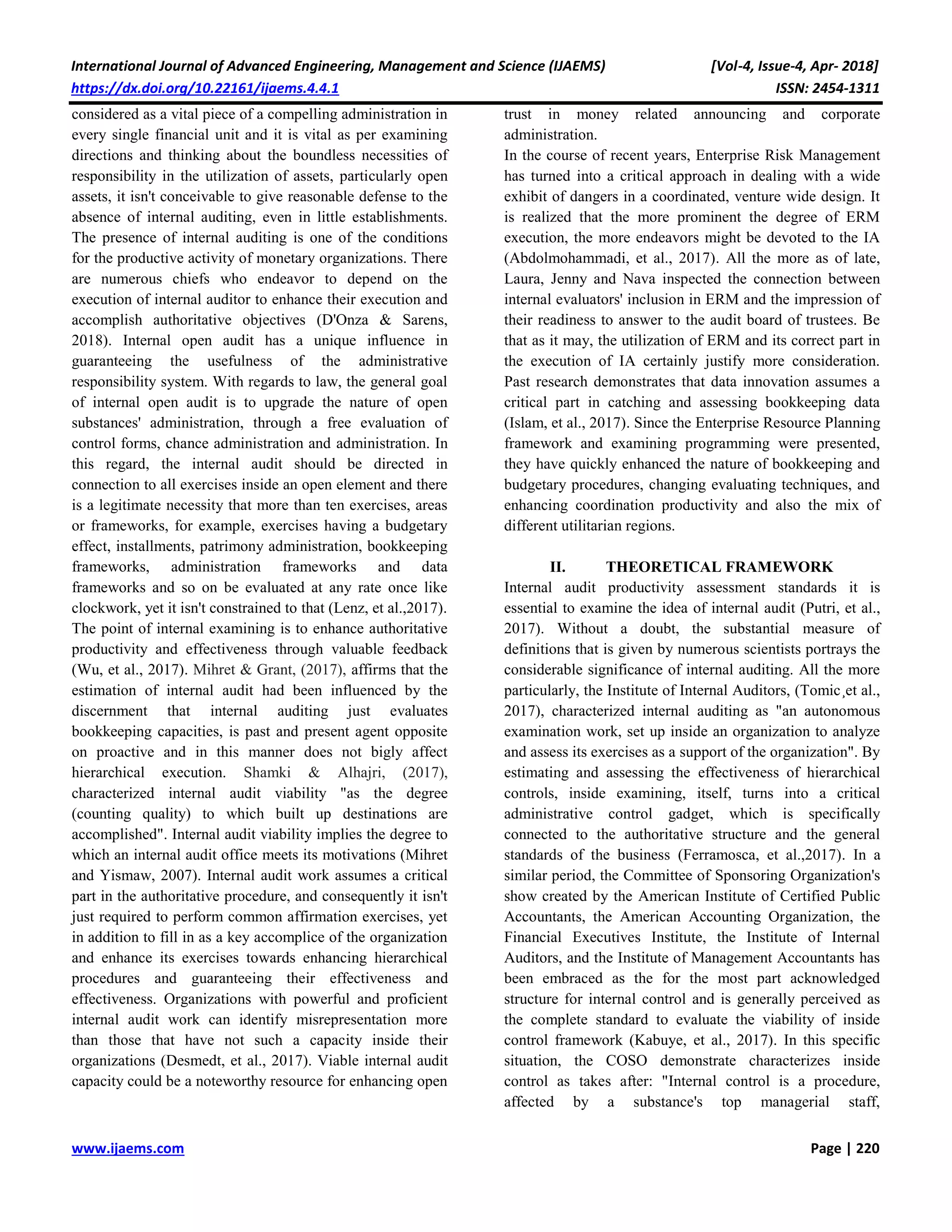 Factors influencing the effectiveness of internal audit on organizational performance | PDF
