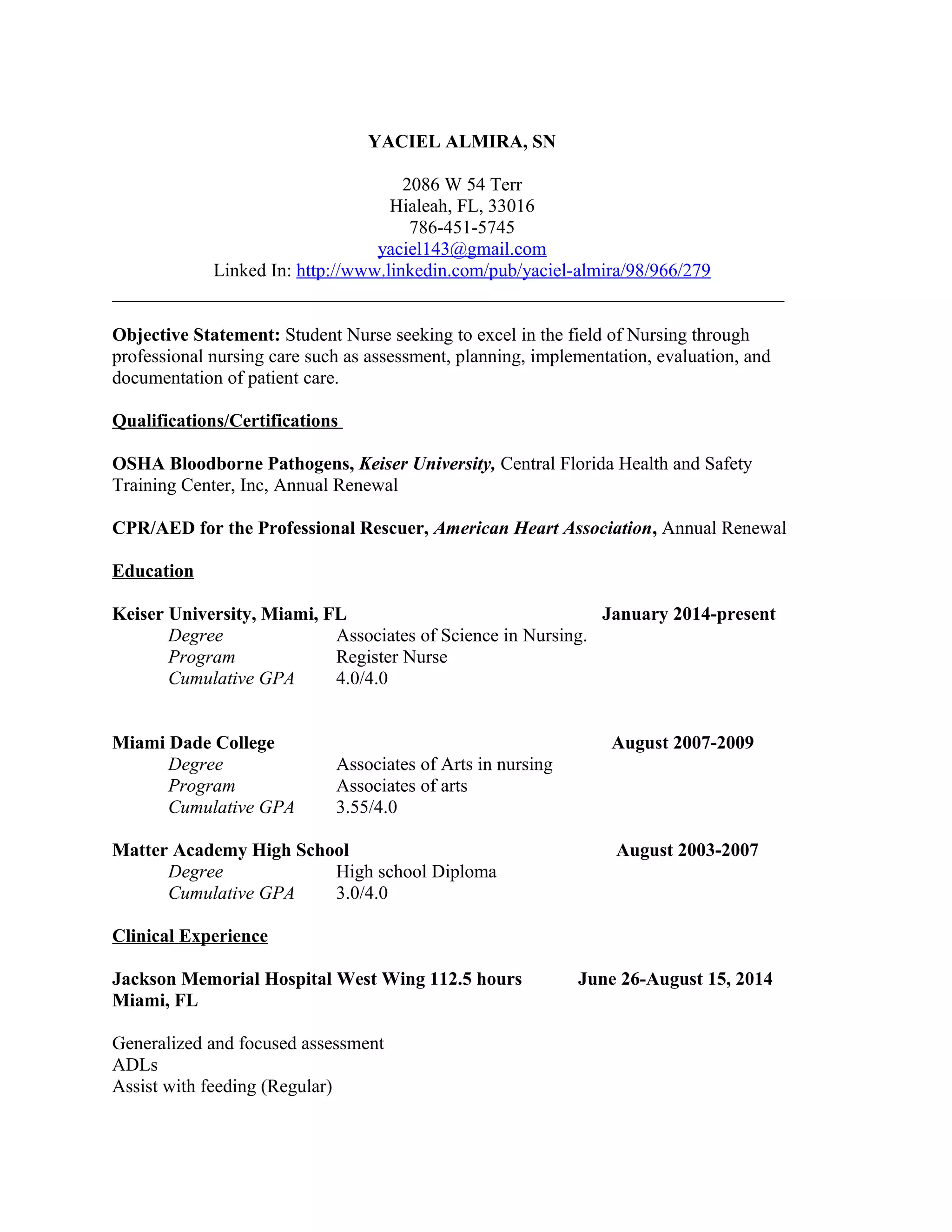 Yaciel Almira CV - Resume | DOC
