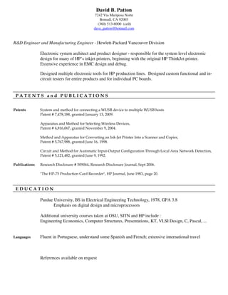 Dave Patton Resume 2015 | PDF | Computer Peripherals | Computing