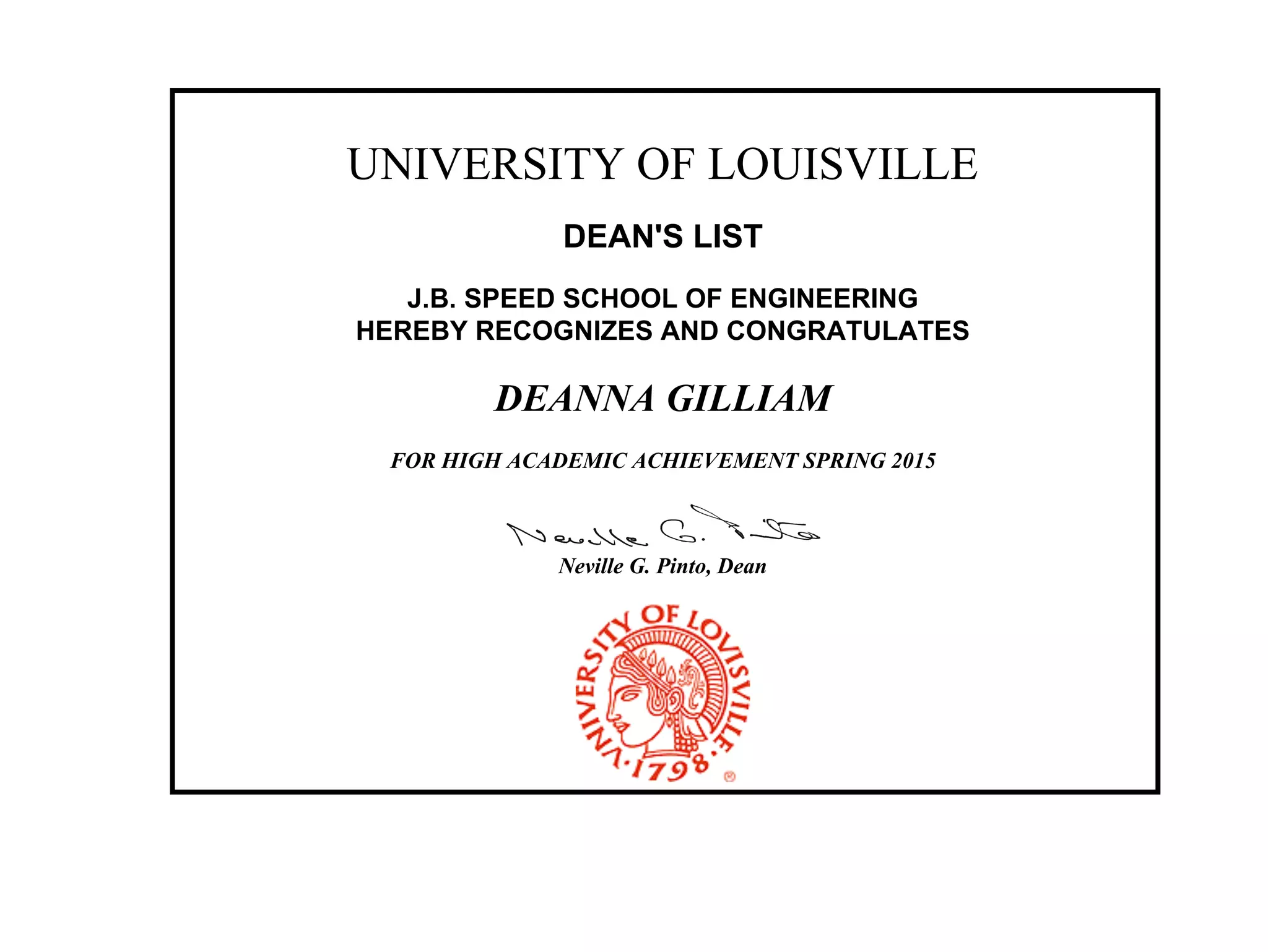 Dean's List Certificate Spring 2015 | PPT