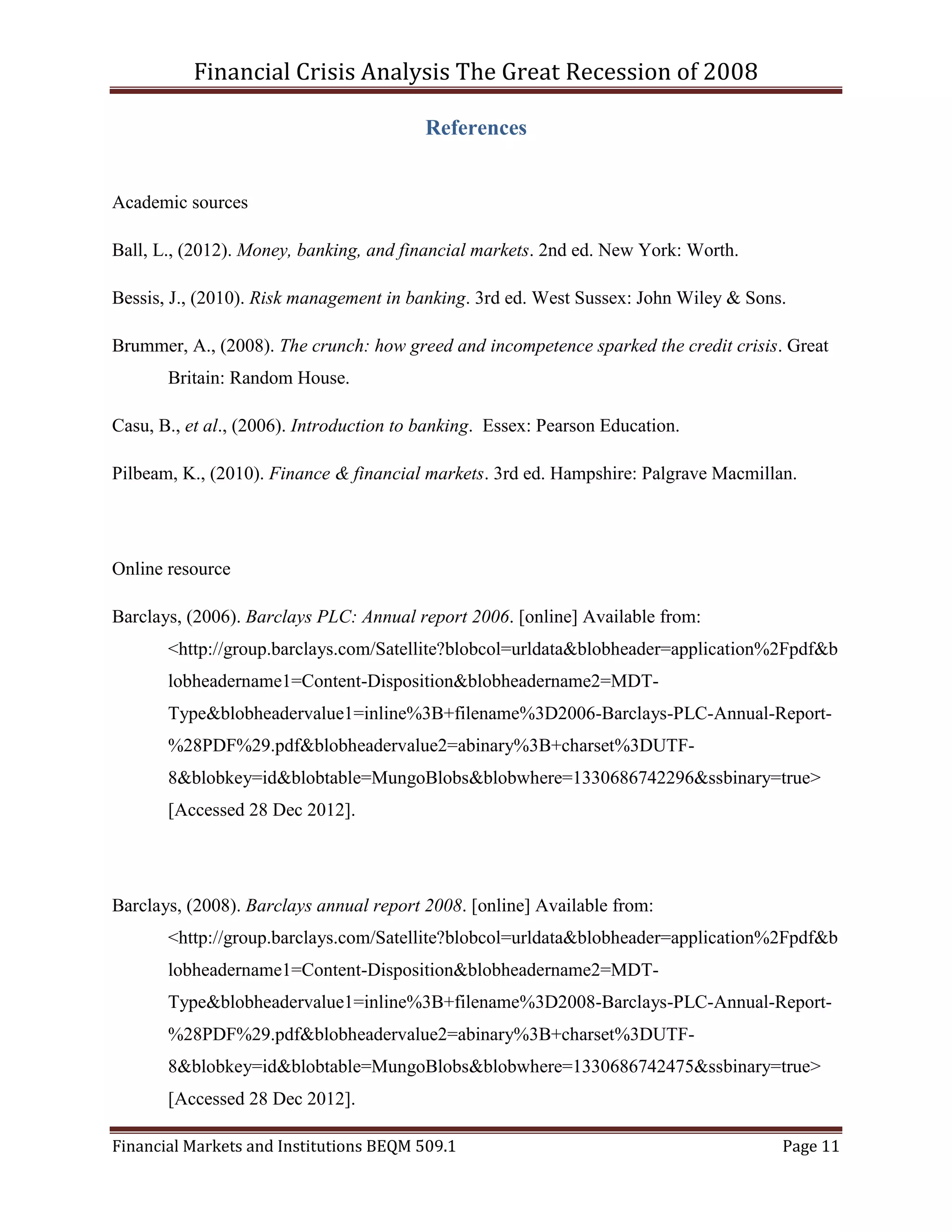 Financial Crisis Analysis - The Great Recession of 2008 | PDF