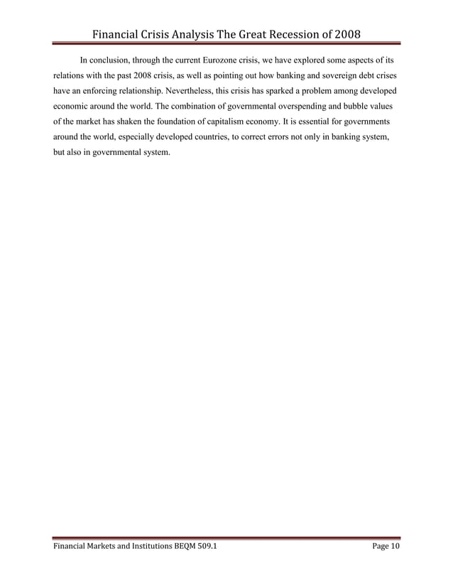 Financial Crisis Analysis - The Great Recession of 2008 | PDF