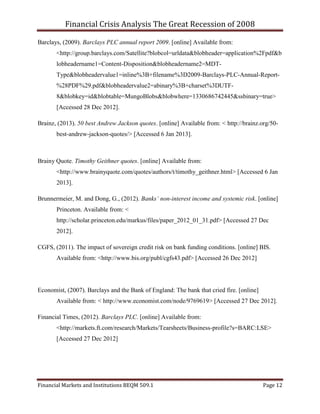 Financial Crisis Analysis - The Great Recession of 2008 | PDF