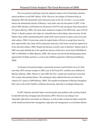 Financial Crisis Analysis - The Great Recession of 2008 | PDF